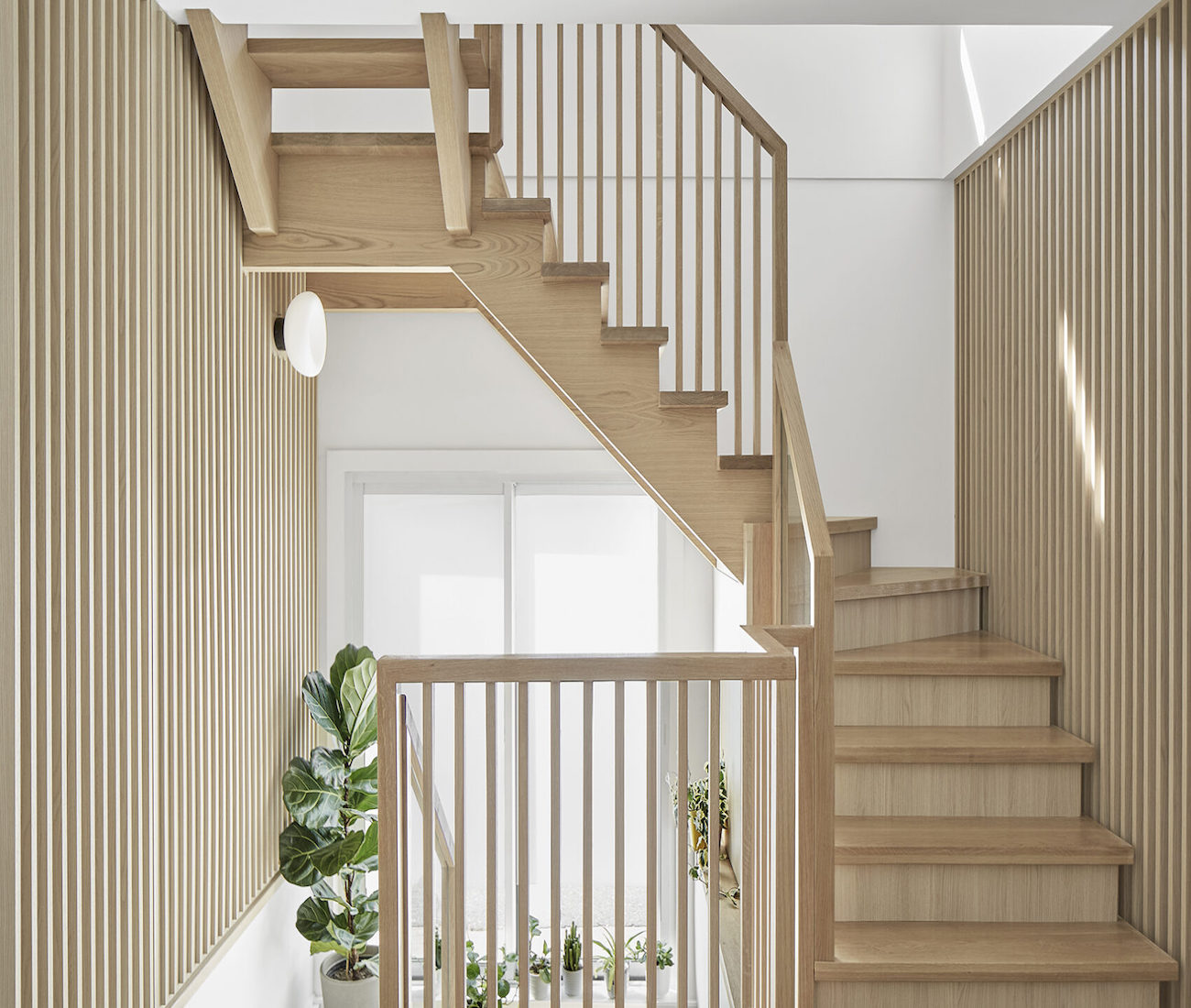 Wood Slat Wall At Stairs